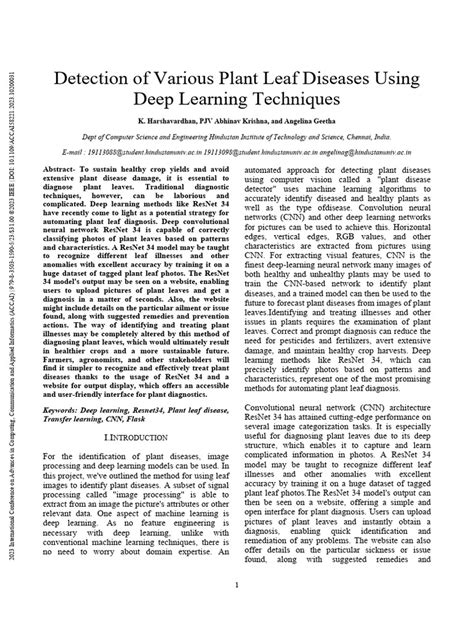 Detectionofvariousplantleafdiseasesusingdeeplearningtechniques Pdf Deep Learning