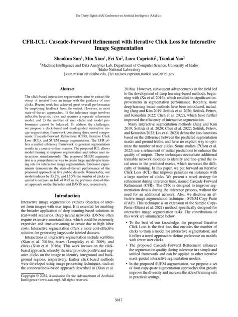 Cfr Icl Cascade Forward Refinement With Iterative Click Loss For Interactive Image Segmentation