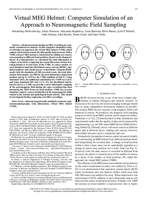 Pdf Virtual Meg Helmet Computer Simulation Of An Approach To Neuromagnetic Field Sampling