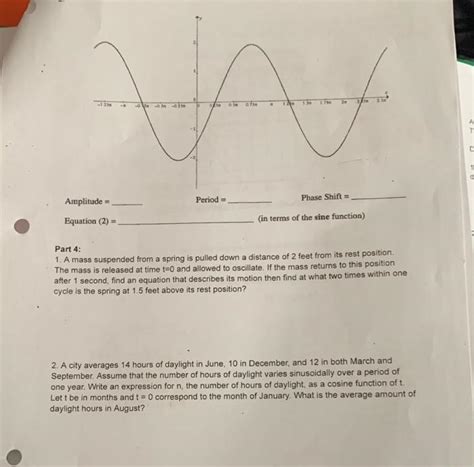 Solved Amplitude Period Phase Shift Equation 2 In