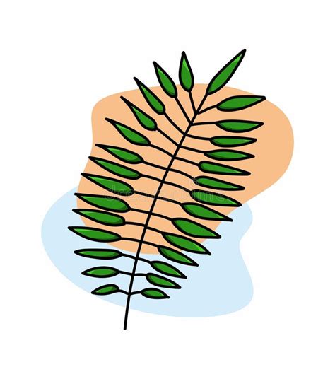 Simple Modern Vector Illustration Of A Twig Leaves With Black Line Art Sprig Cute Pastel Color