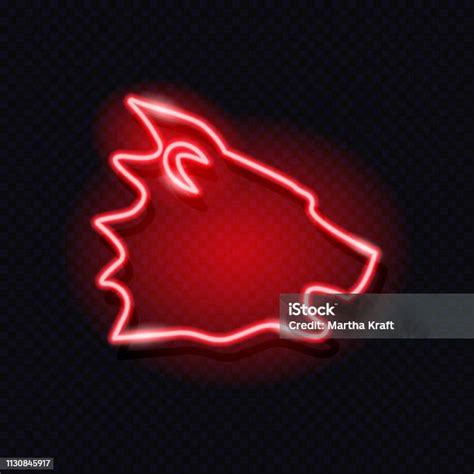 빛나는 간판 스타일의 곰 머리의 네온 로고 약 세 떨어지는 시장 동향 개념입니다 벡터 10 Eps 일러스트입니다 검은 배경에