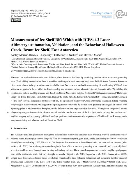 Pdf Measurement Of Ice Shelf Rift Width With Icesat 2 Laser Altimetry Automation Validation