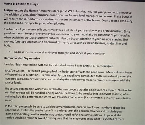 Solved Memo 1 Positive Message Assignment As The Human