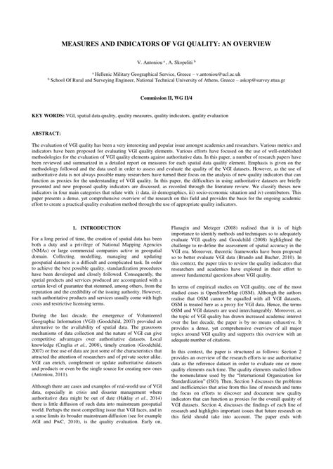 PDF MEASURES AND INDICATORS OF VGI QUALITY AN OVERVIEW