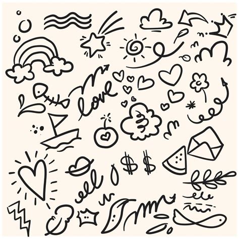 Set Of Doodle Elements With Illustration Style Doodle And Line Art