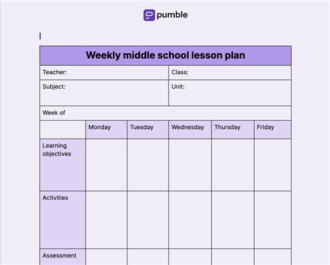 Weekly Learning Plan Template