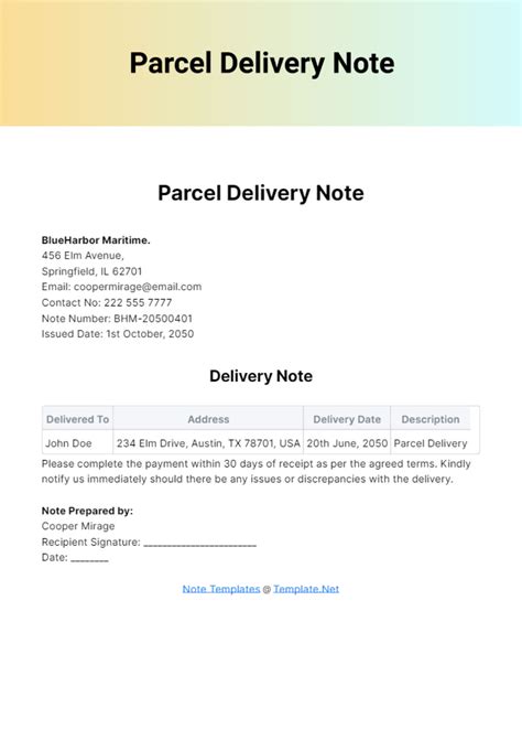 Free Delivery Note Templates Delivery Note Template Word Document