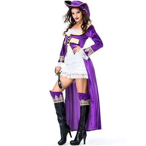 Women Purple Sexy Pirate Cosplay Costume Halloweenstage Performance