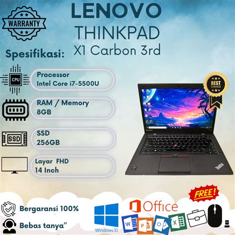 Jual Laptop Desain Lenovo Thinkpad X Carbon Rd Intel I Gen Fhd Ips Win Bergaransi