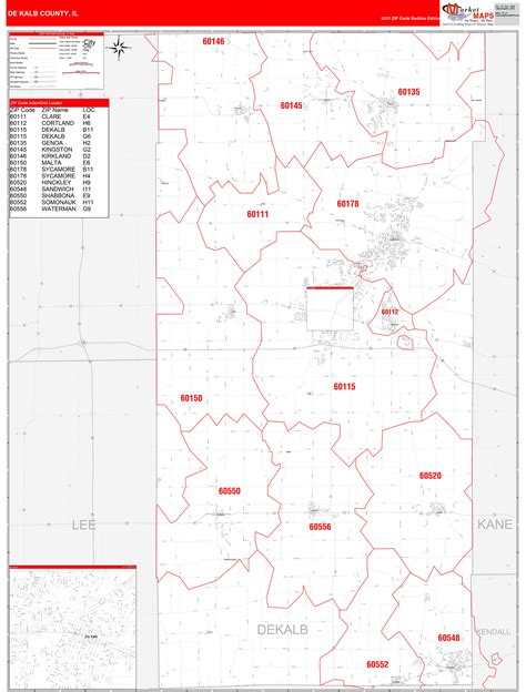 Dekalb County Il Zip Code Wall Map Red Line Style By Marketmaps