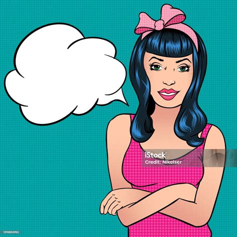 팝 아트 일러스트는 연설 거품으로 팔을 가로질렀다 연설 거품팝 아트 만화 소녀 1950년에 대한 스톡 벡터 아트 및 기타 이미지 1950년 1960년 관능 Istock