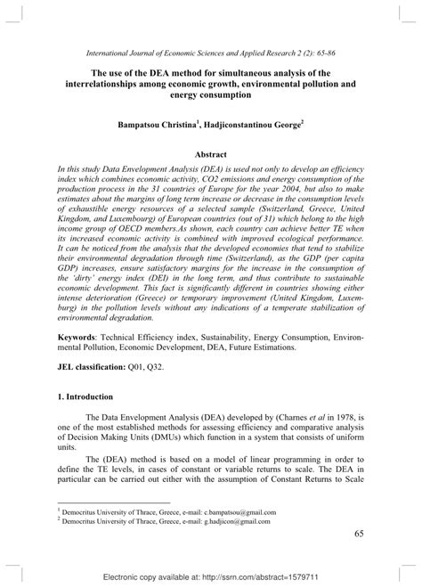 Pdf The Use Of The Dea Method For Simultaneous Analysis Of The
