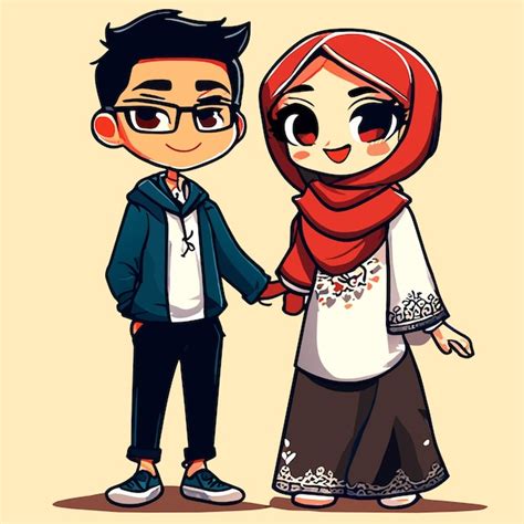 Premium Vector Animated Love Story Sweet Muslim Couple Illustration