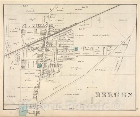 Historic 1876 Map Bergen Village Genesee County Ny New Yor