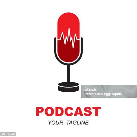 슬로건 템플릿이 있는 마이크 및 헤드폰 아이콘을 사용한 팟캐스트 또는 라디오 로고 디자인 가수에 대한 스톡 벡터 아트 및 기타