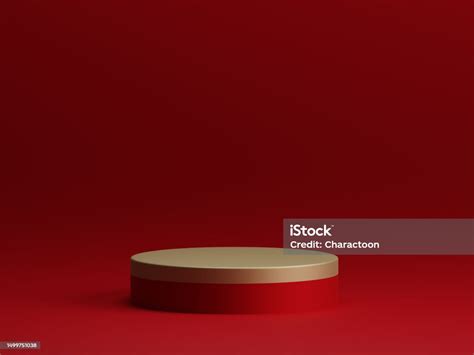3d 렌더링 동양 스타일의 빨간색 실린더 받침대 또는 연단은 빈 배경에 제품 쇼케이스 디스플레이를 제공합니다 3d 모형 그림 3차원 형태에 대한 스톡 사진 및 기타 이미지