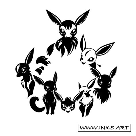 Tattoo Design Eevee And Its Evolutions In A Circle Style Stencil