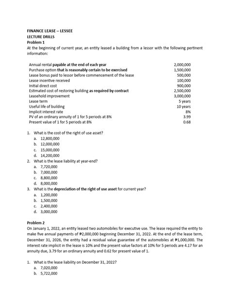 21 Finance Lease Lessee Pdf Lease Present Value