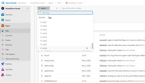 Via Microsoft Azure Devops Repositories The Senseglove Unreal Engine