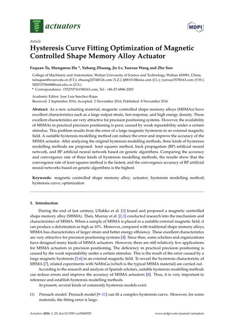 Pdf Hysteresis Curve Fitting Optimization Of Magnetic Controlled