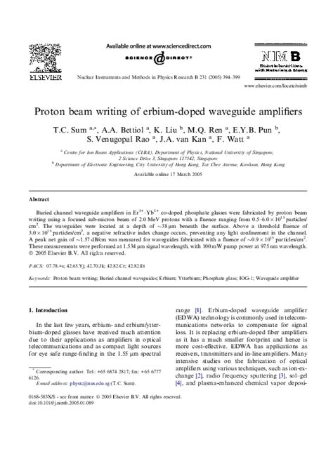Pdf Proton Beam Writing Of Erbium Doped Waveguide Amplifiers