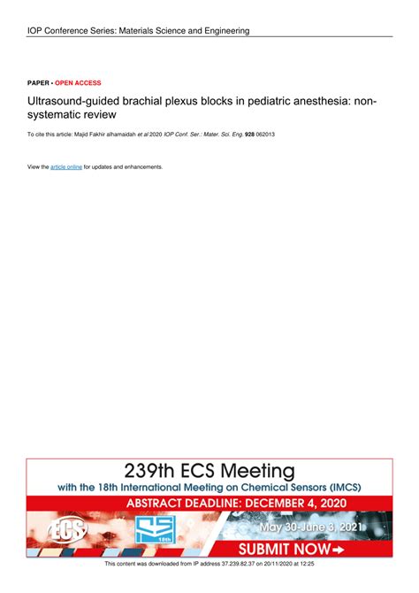 Pdf Ultrasound Guided Brachial Plexus Blocks In Pediatric Anesthesia Non Systematic Review