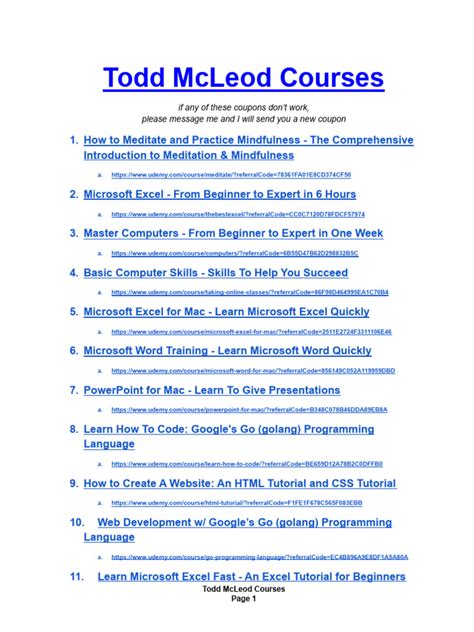 Todd Mcleod Courses Coupons Pdf Microsoft Excel Computing
