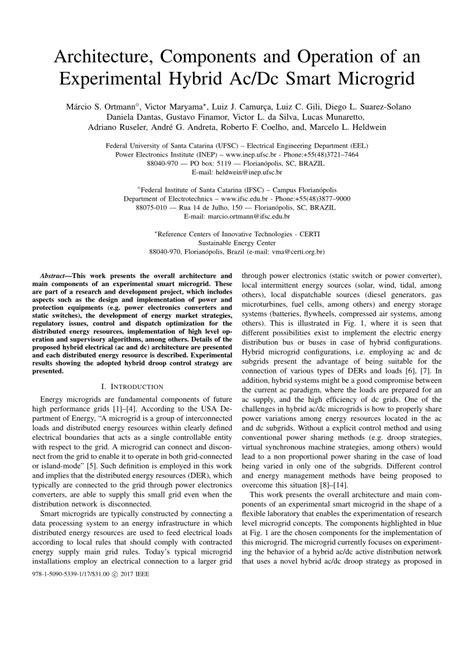 Pdf Architecture Components And Operation Of An Experimental Hybrid Ac Dc Smart Microgrid