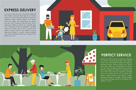 익스프레스 딜리버리 및 퍼펙트 서비스 플랫 컨셉 웹 벡터 일러스트레이션 공동체에 대한 스톡 벡터 아트 및 기타 이미지 공동체 기업 재무와 산업 레스토랑 Istock