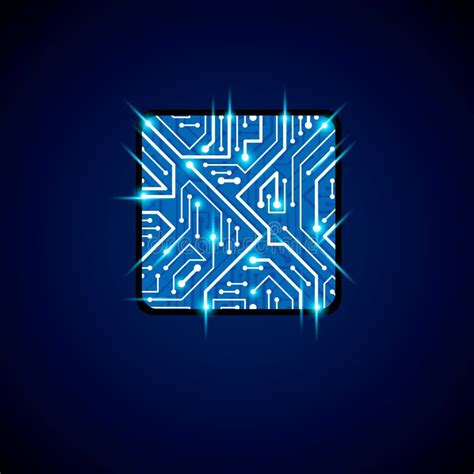 Vector Technology Cpu Design With Square Blue Neon Luminescent M Stock