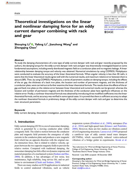Pdf Theoretical Investigations On The Linear And Nonlinear Damping Force For An Eddy Current
