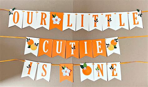 Little Cutie First Birthday Decorations Orange Birthday Banner
