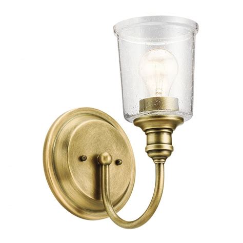 Single Natural Brass Wall Light With Old Fashioned Seeded Glass Shade