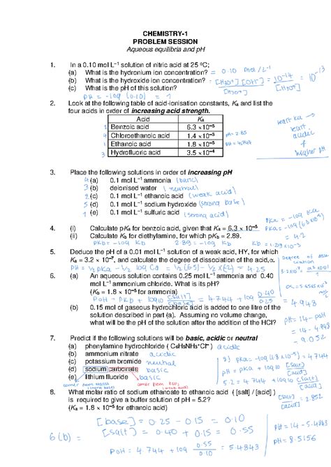 problem session questions aqueous equilibria and p h chemistry 1