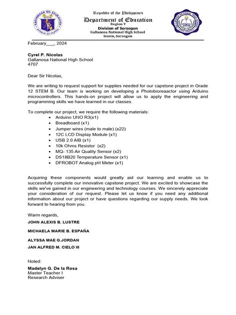 Arduino Request Letter Pdf