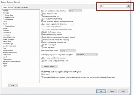 Solidworks Tech Tip How To Use The Solidworks Options Search Catsolutions