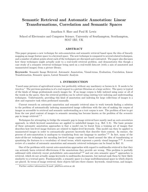 Pdf Semantic Retrieval And Automatic Annotation Linear Transformations Correlation And