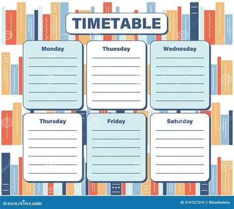 Template Schedule Of Classes For Week Books Background Timetable Bookshelves Literature