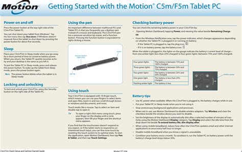 Motion Computing C5m Windows 7 Quick Setup Guide C5mf5m And Getting