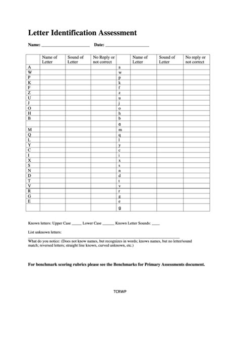 Letter Identification Assessment Printable Pdf Download