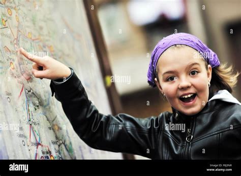 Girl With City Map Navigation Panel Stock Photo Alamy