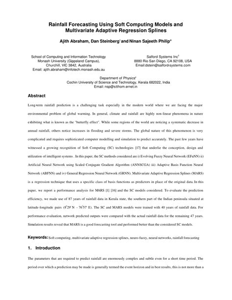 Pdf Rainfall Forecasting Using Soft Computing Models And