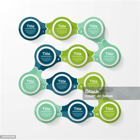 다이어그램 그래프 프레 젠 테이 션 및 차트에 대 한 벡터 Infographic 템플릿 12 옵션 부품 단계 또는 프로세스와 비즈니스 개념 0명에 대한 스톡 벡터 아트 및