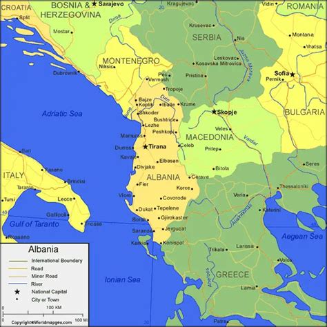 Labeled Albania Map With States Capital And Cities