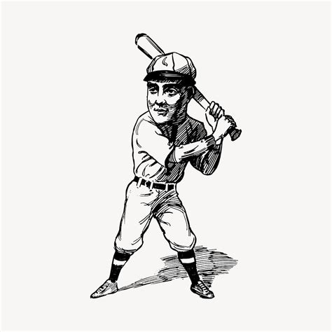 Baseball Player Clipart Vintage Hand Free Vector Rawpixel