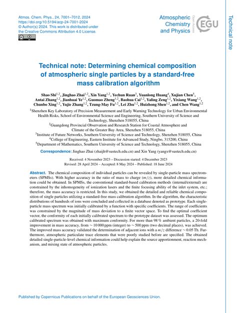 Pdf Technical Note Determining Chemical Composition Of Atmospheric Single Particles By A