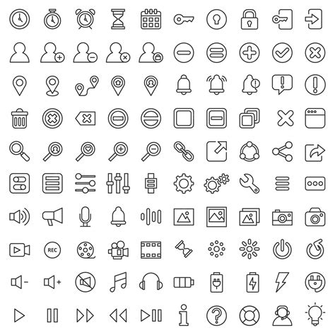 기본 Ui Ux 아이콘 자산 100 개 세트 프리미엄 벡터