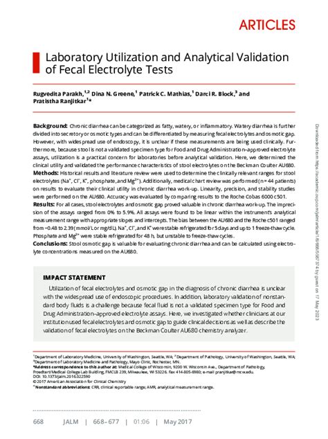 Pdf Laboratory Utilization And Analytical Validation Of Fecal