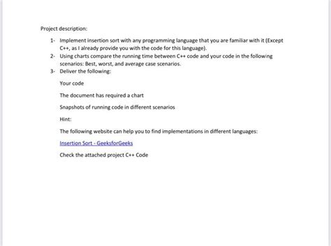 Solved Project Description Implement Insertion Sort With Chegg